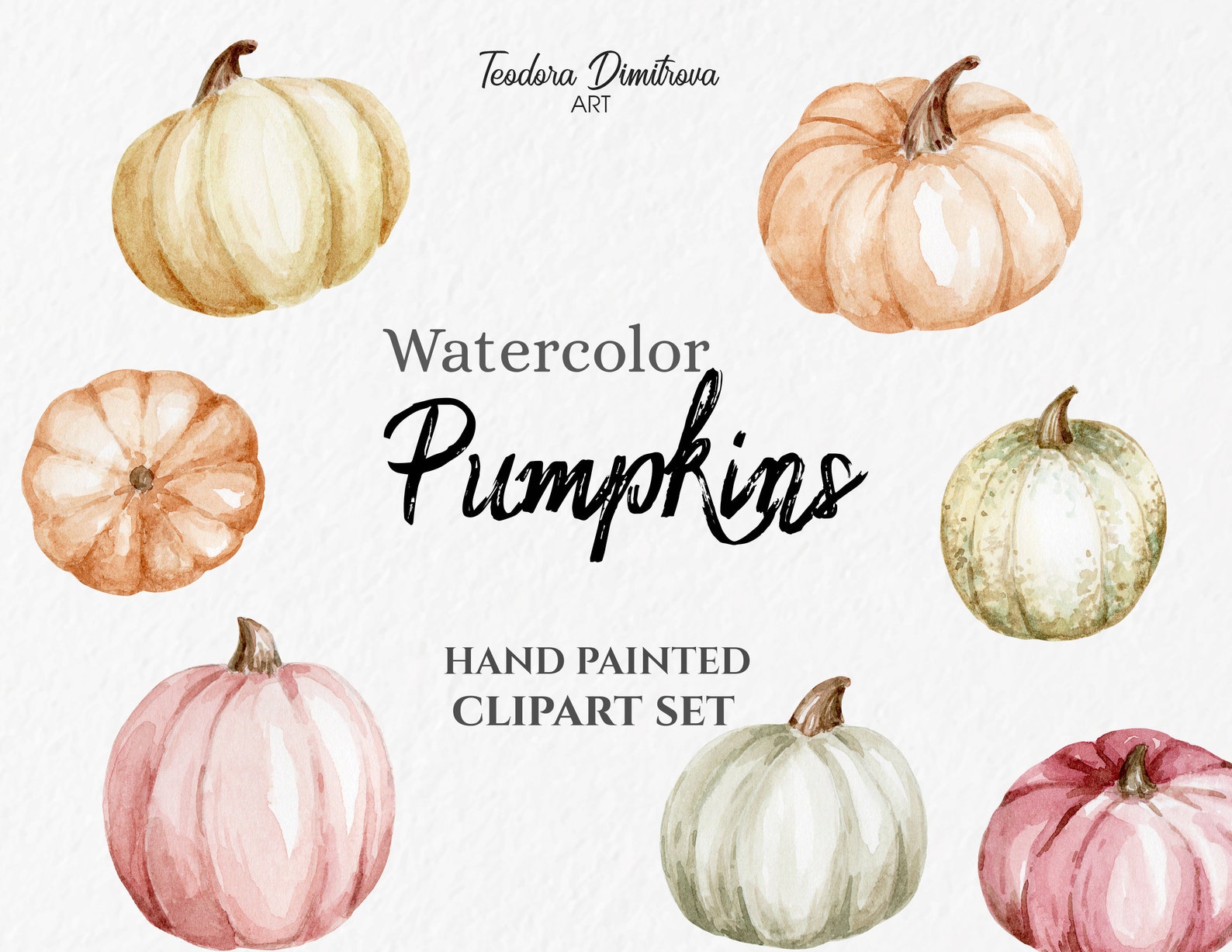Pumpkins Watercolor Clipart | Fall PNG | Hand Painted Autumn Clipart ...