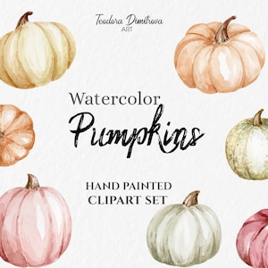 Pumpkins Watercolor Clipart | Fall PNG | Hand Painted Autumn Clipart ...