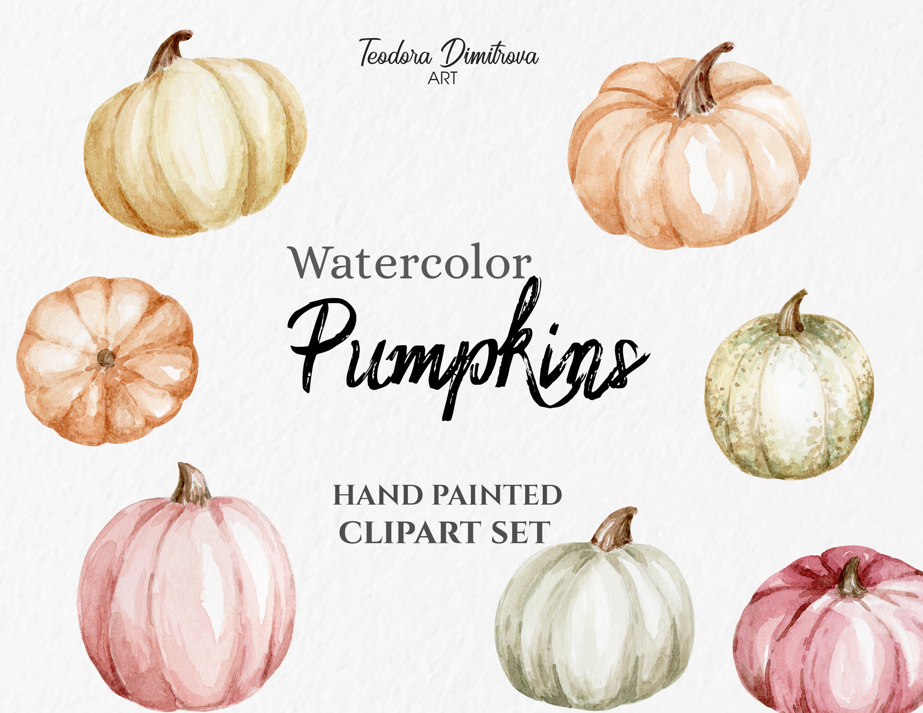 Pumpkins Watercolor Clipart | Fall PNG | Hand Painted Autumn Clipart ...