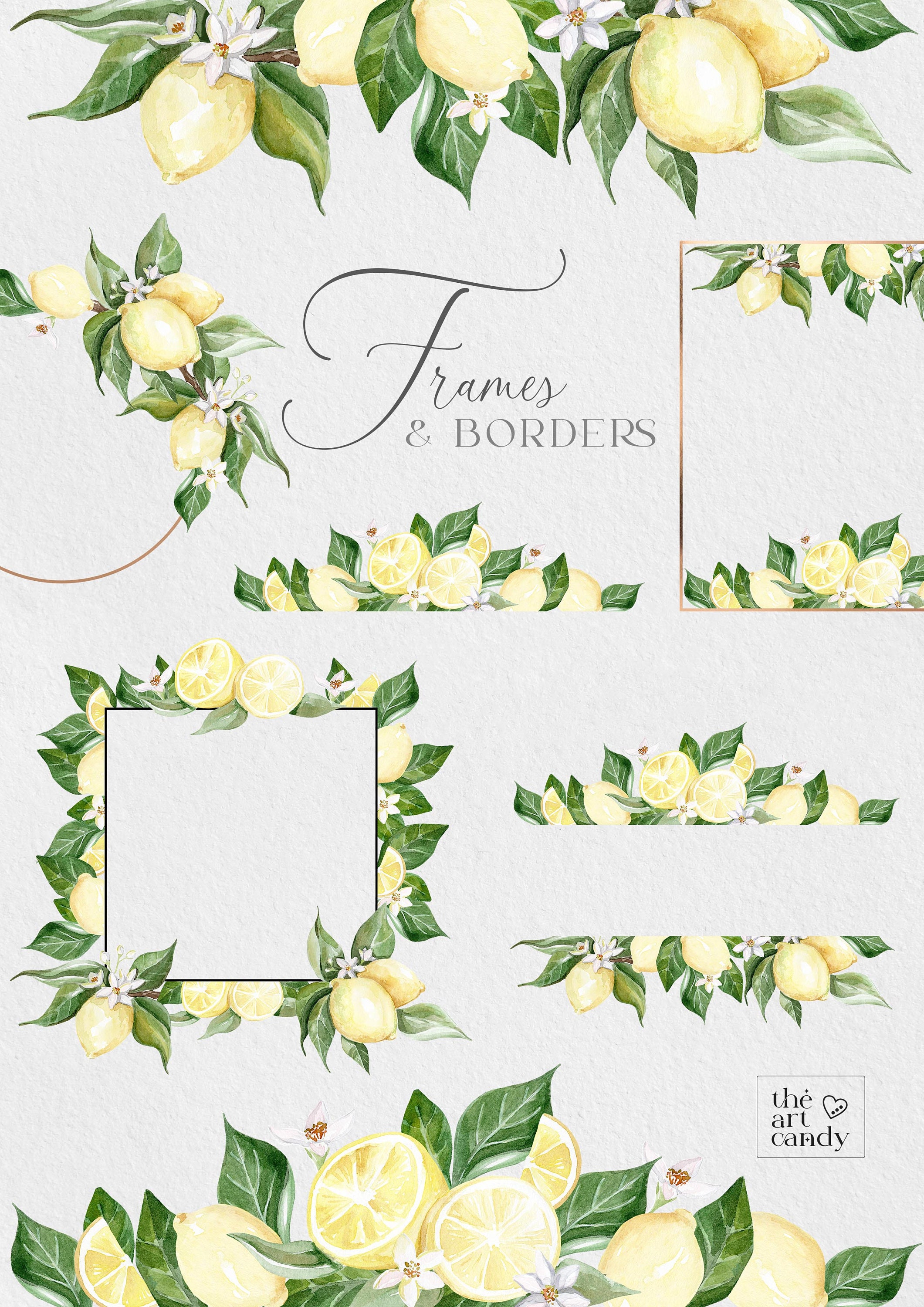 Watercolor Lemon Wreath Frames and Borders Clipart PNG | Hand Painted ...