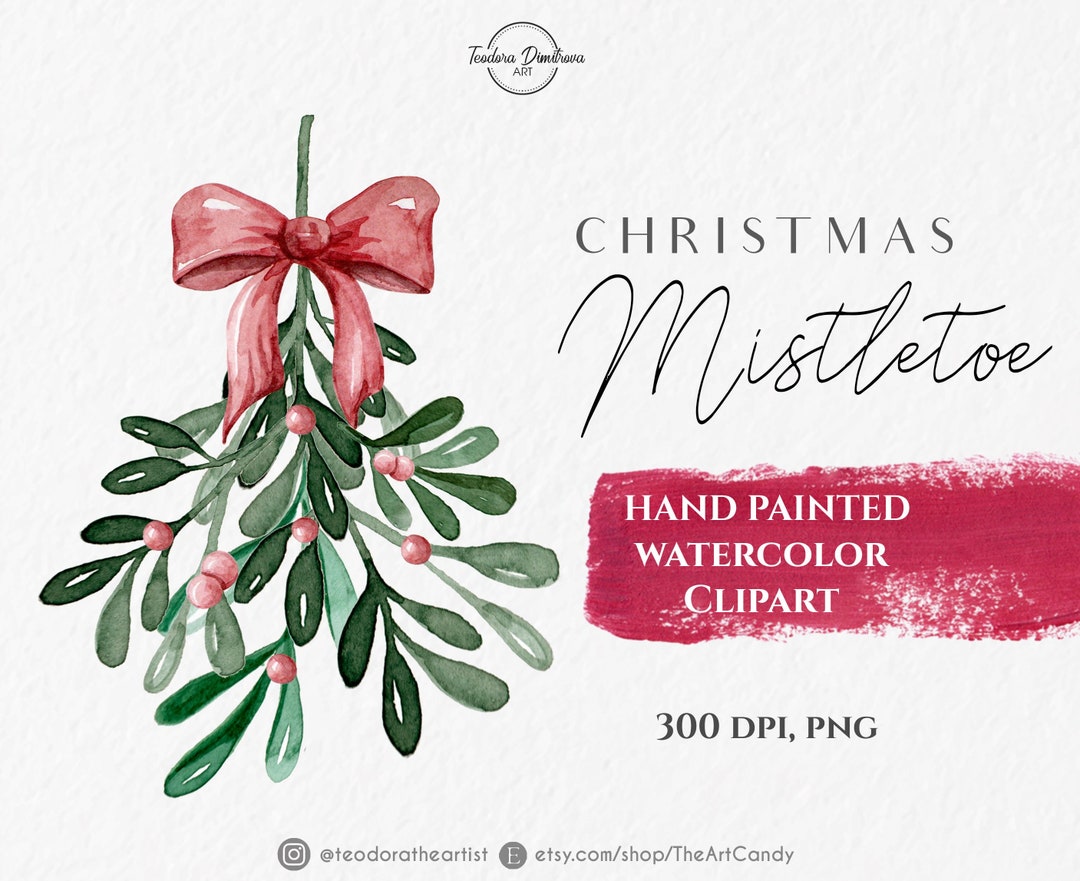 Christmas Mistletoe Watercolor Clipart PNG | Hand Painted Winter ...