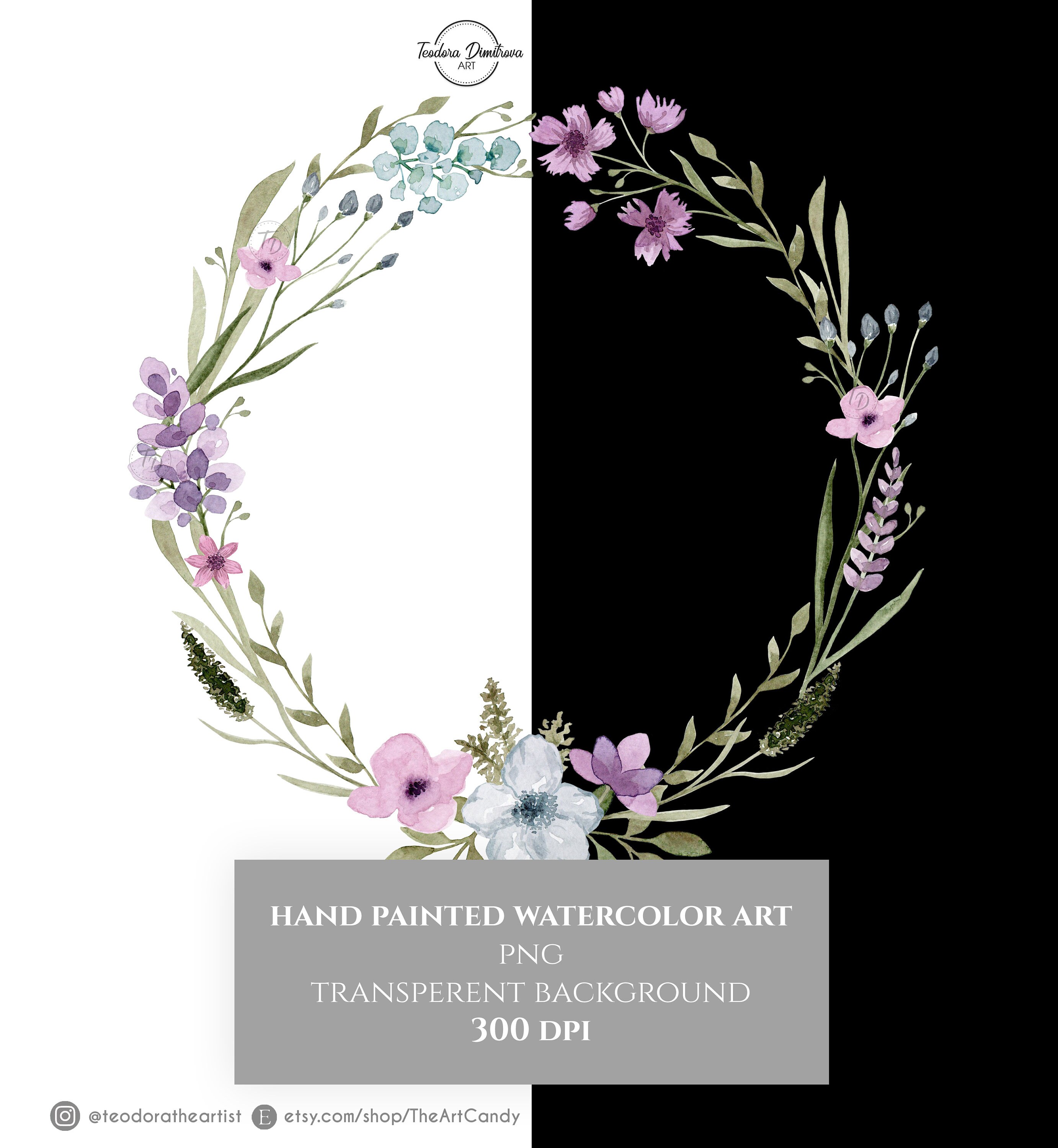 Watercolor Wildflower Wreath Clipart | Hand Painted Floral Wreaths PNG ...