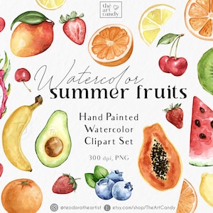 Watercolor Summer Fruits Clipart PNG | Hand Painted Watercolor Fruits ...