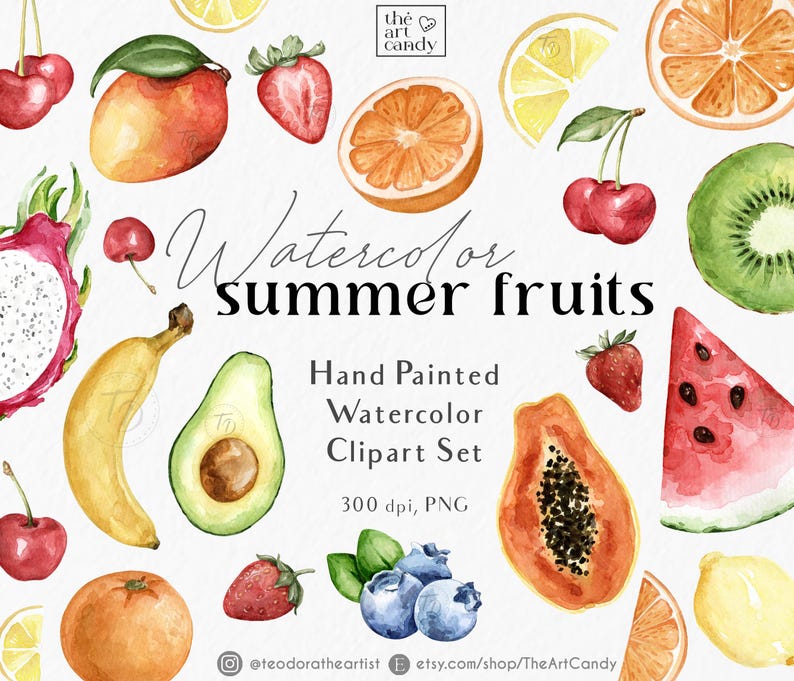 Watercolor Summer Fruits Clipart PNG | Hand Painted Watercolor Fruits ...