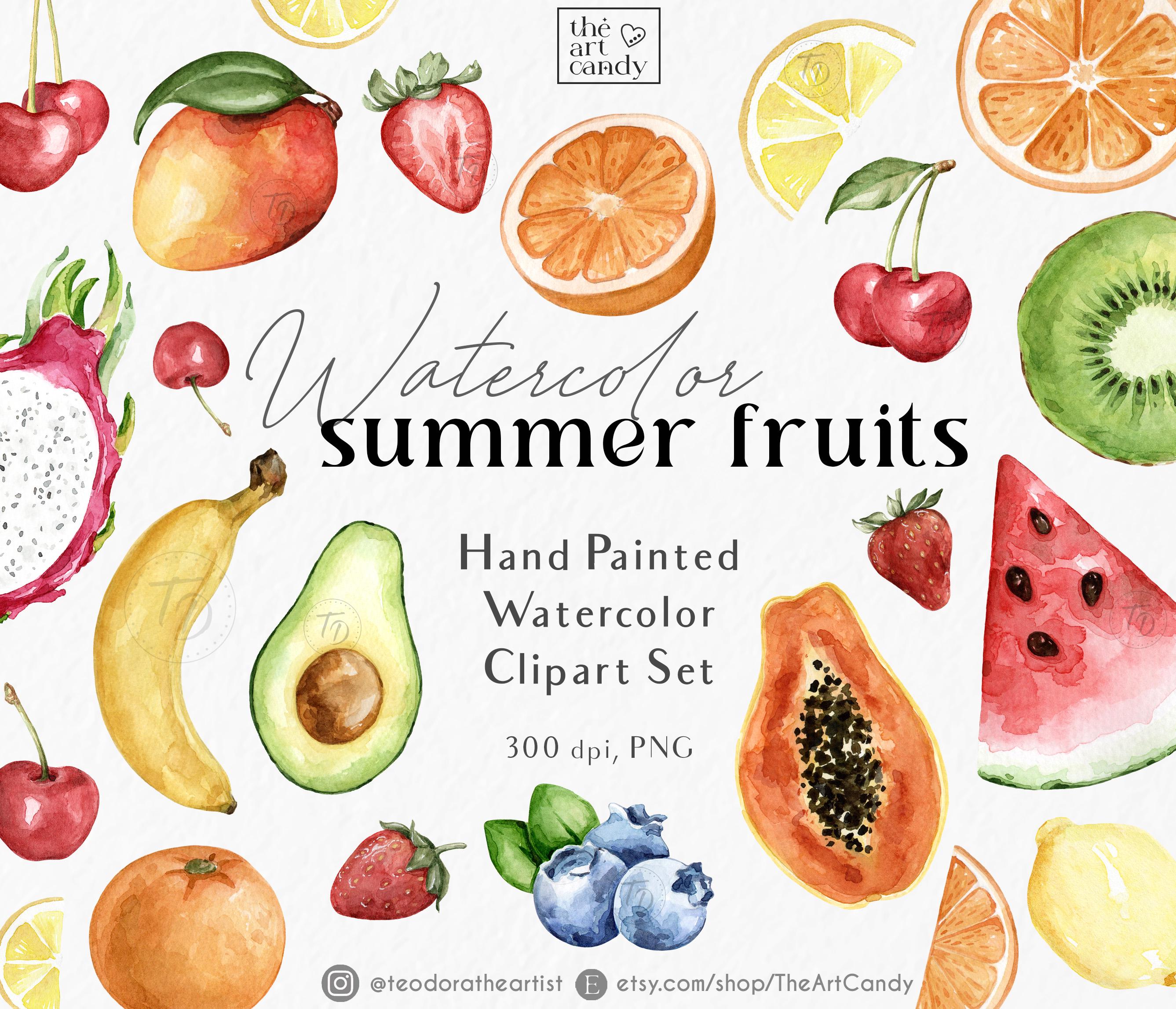 Watercolor Summer Fruits Clipart PNG | Hand Painted Watercolor Fruits ...