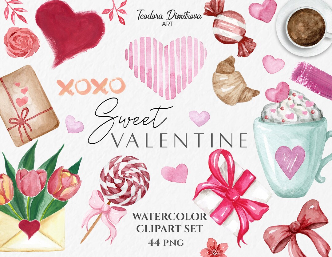 Watercolor Valentine's Day Clipart Bundle | Cute Hand Painted Love PNG ...