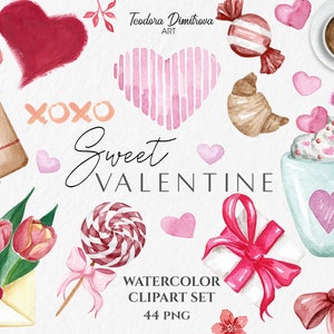 Watercolor Valentine's Day Clipart Bundle | Cute Hand Painted Love PNG ...