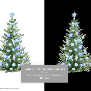 Blue Christmas Tree Watercolor Clipart PNG | Hand Painted Blue ...