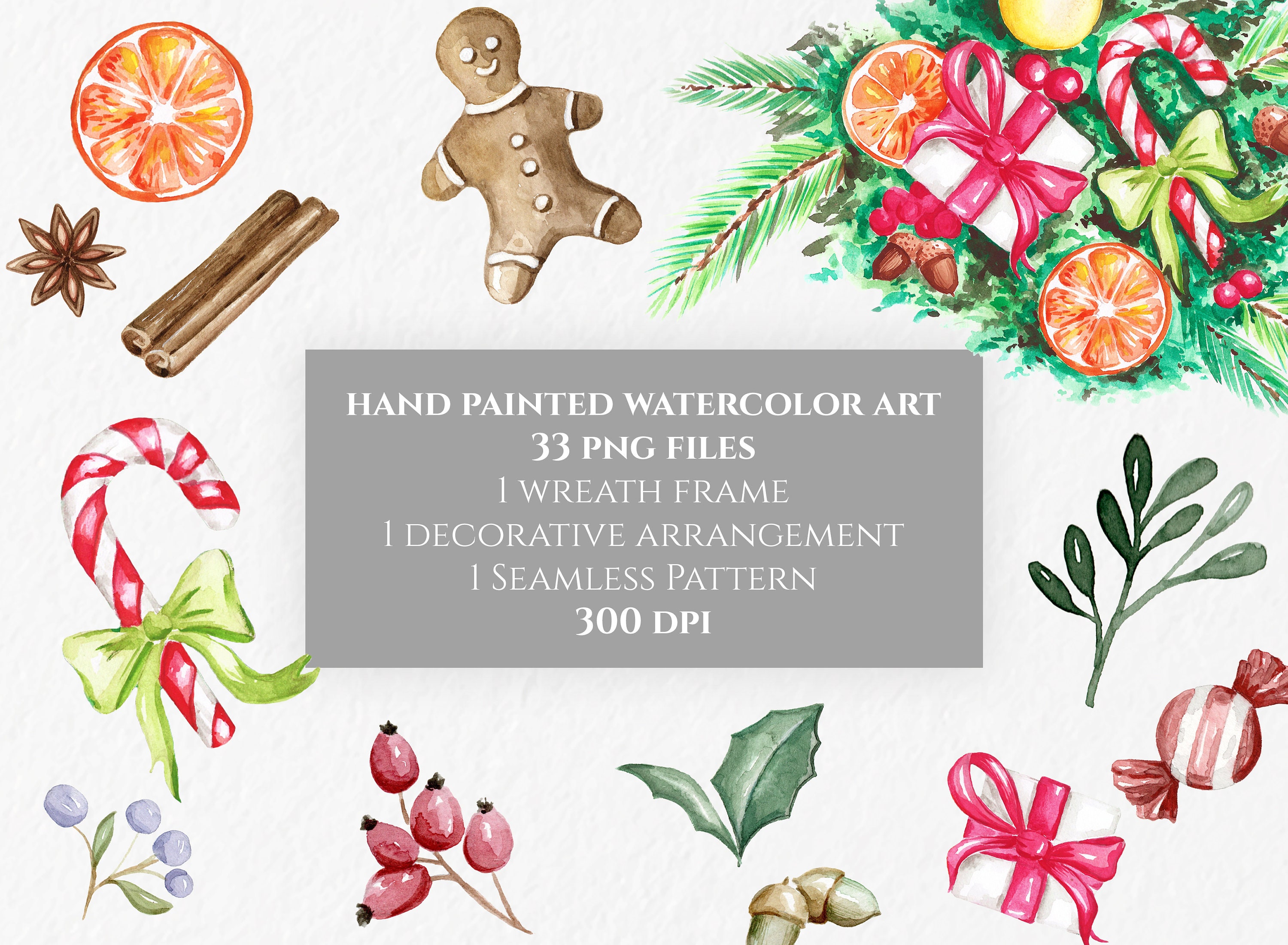 Hand Painted Clipart Bundle Watercolor Christmas Clipart Bundle ...