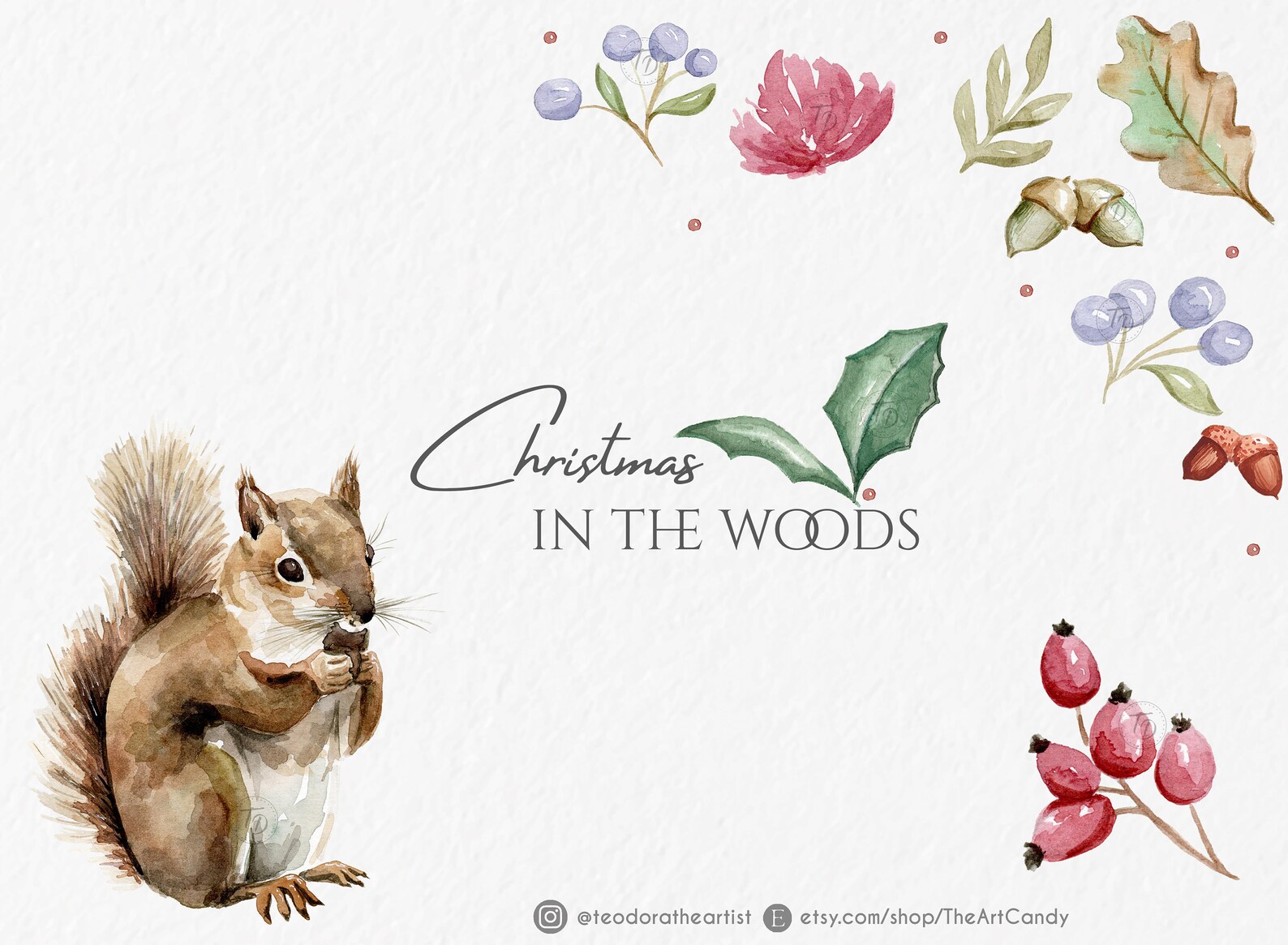 Hand Painted Clipart Bundle Watercolor Christmas Clipart Bundle ...