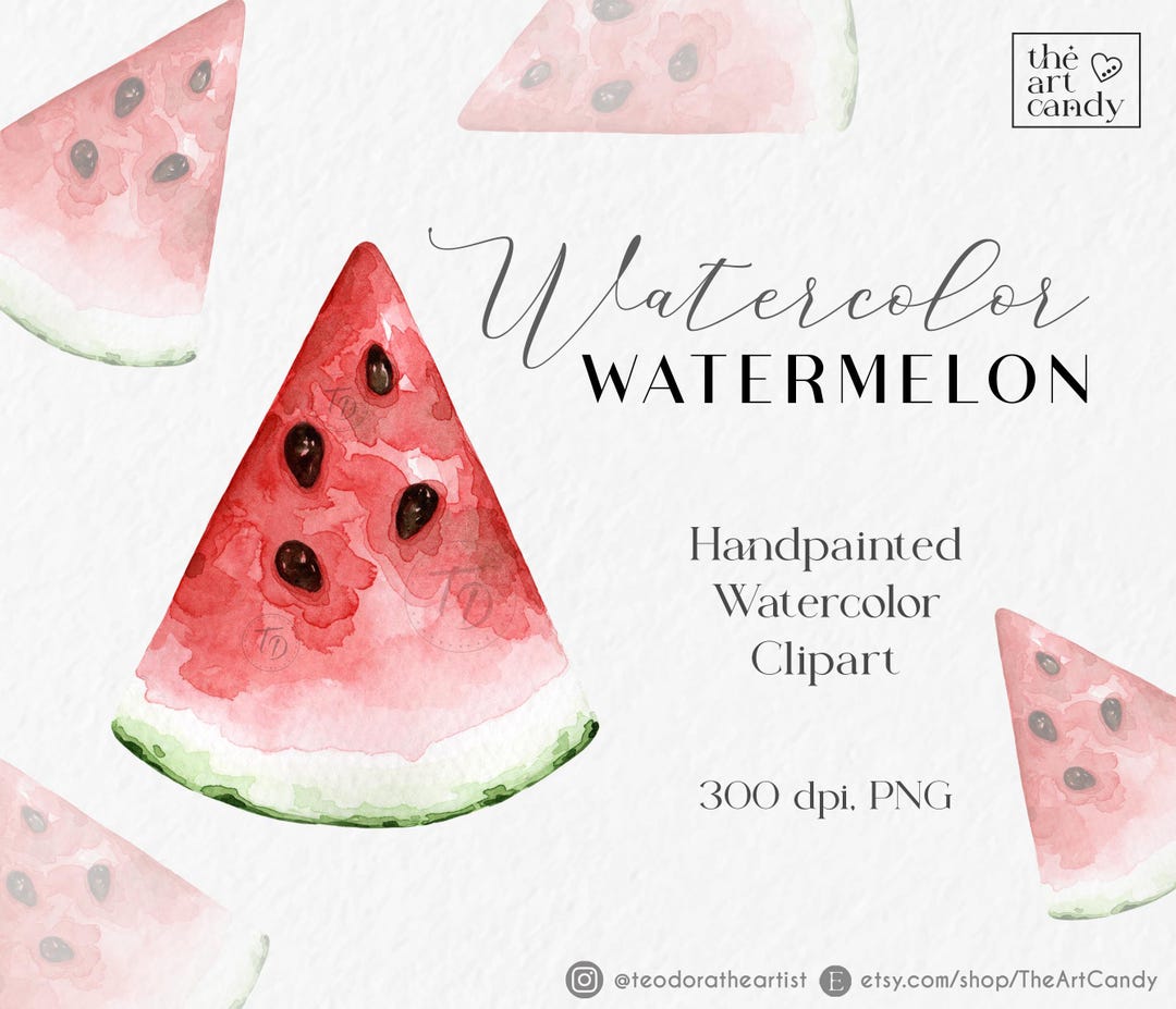 Hand Painted Watermelon Clipart PNG Watercolor Fruit Clipart | Tropical ...