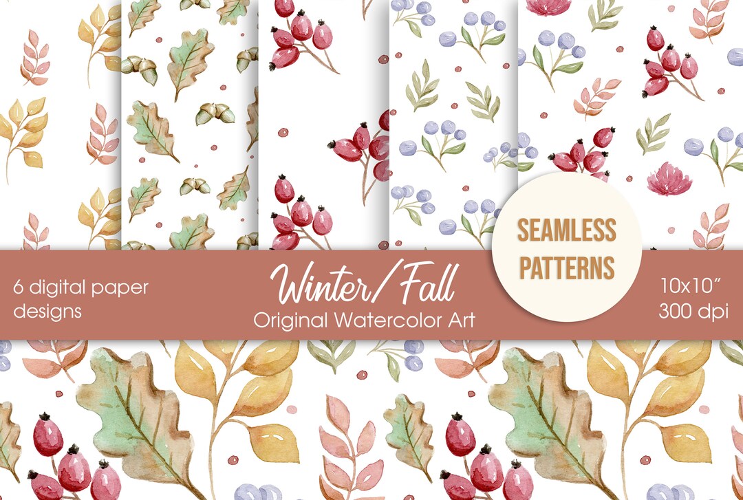 Autumn Leaves Digital Paper, Watercolor Seamless Pattern, Scrapbook ...
