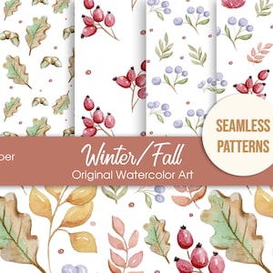 Autumn Leaves Digital Paper, Watercolor Seamless Pattern, Scrapbook ...