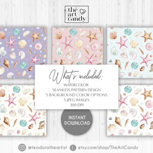 Summer Seamless Pattern Seashells Watercolor Art | Beach Ocean Digital ...