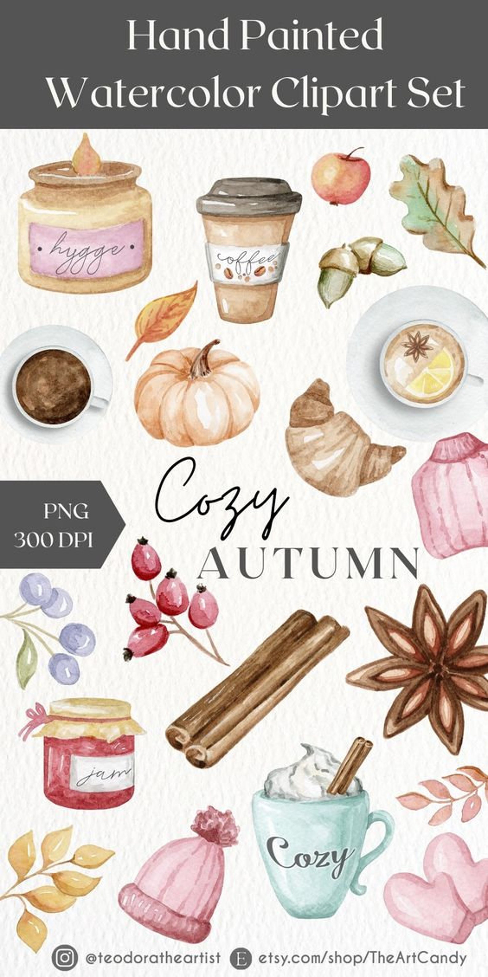 Cozy Winter Watercolor Clipart Bundle | Autumn Hygge Clipart ...