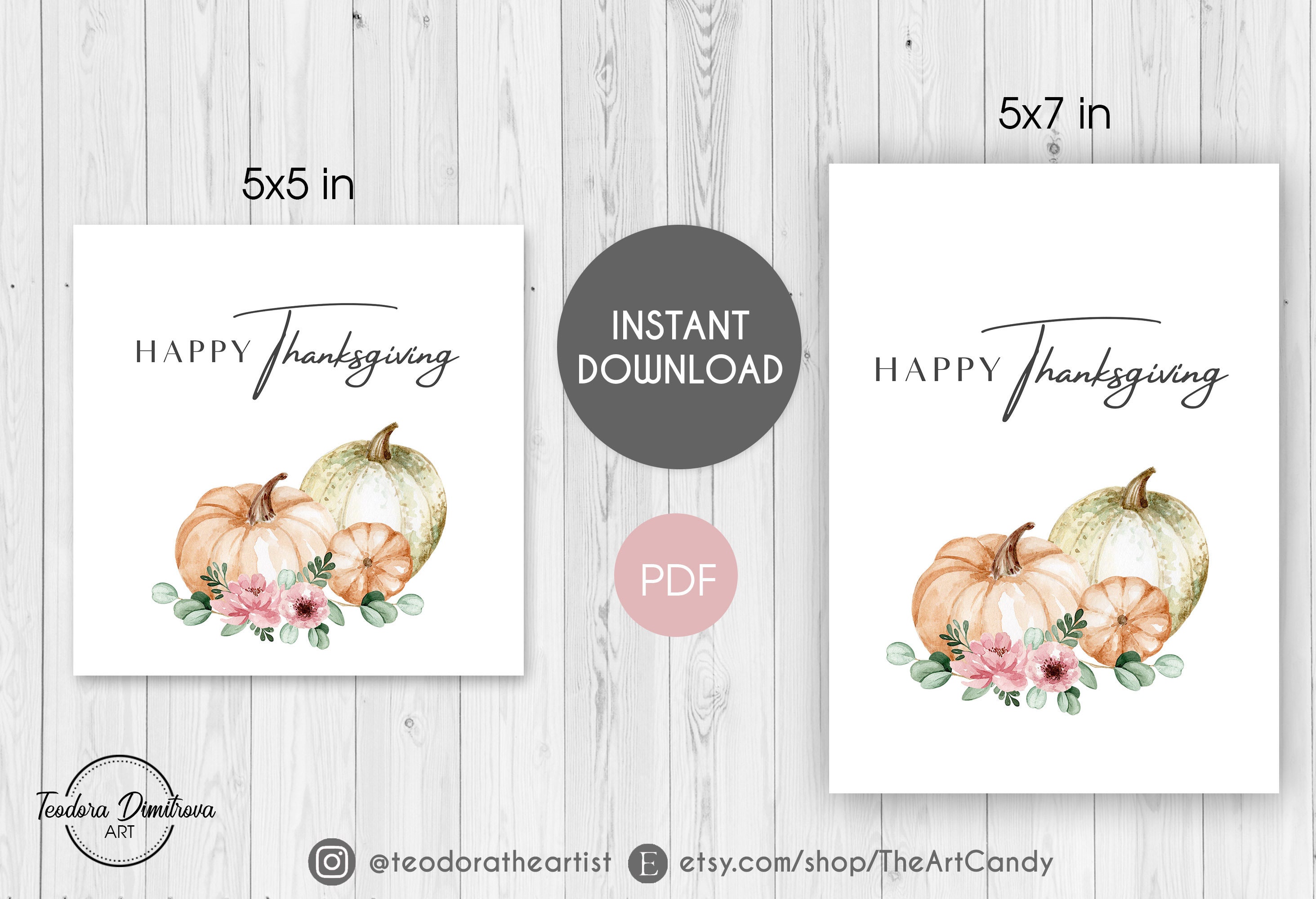 Happy Thanksgiving Printable Cards Colorful Autumn Pumpkins - Etsy