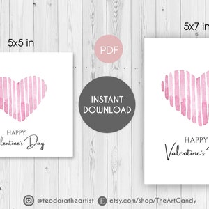 Printable Cards for Valentine's Day With Watercolor Pink - Etsy