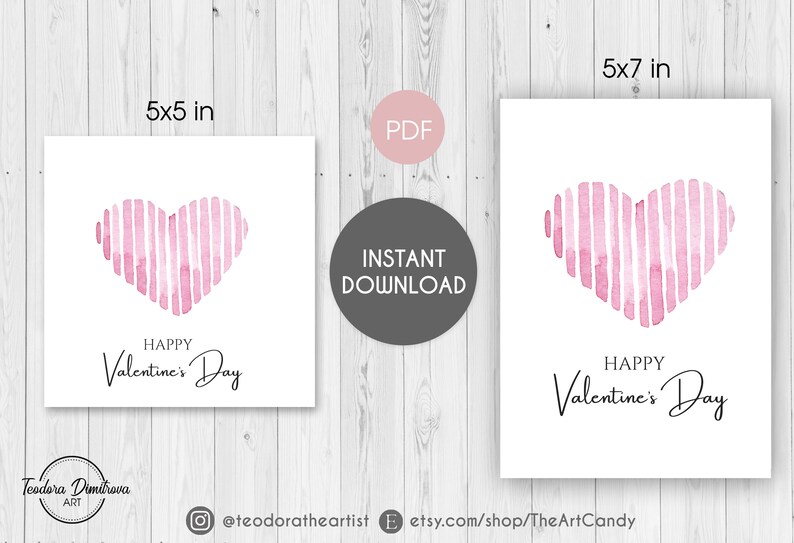 Printable Cards for Valentine's Day With Watercolor Pink Heart Art ...