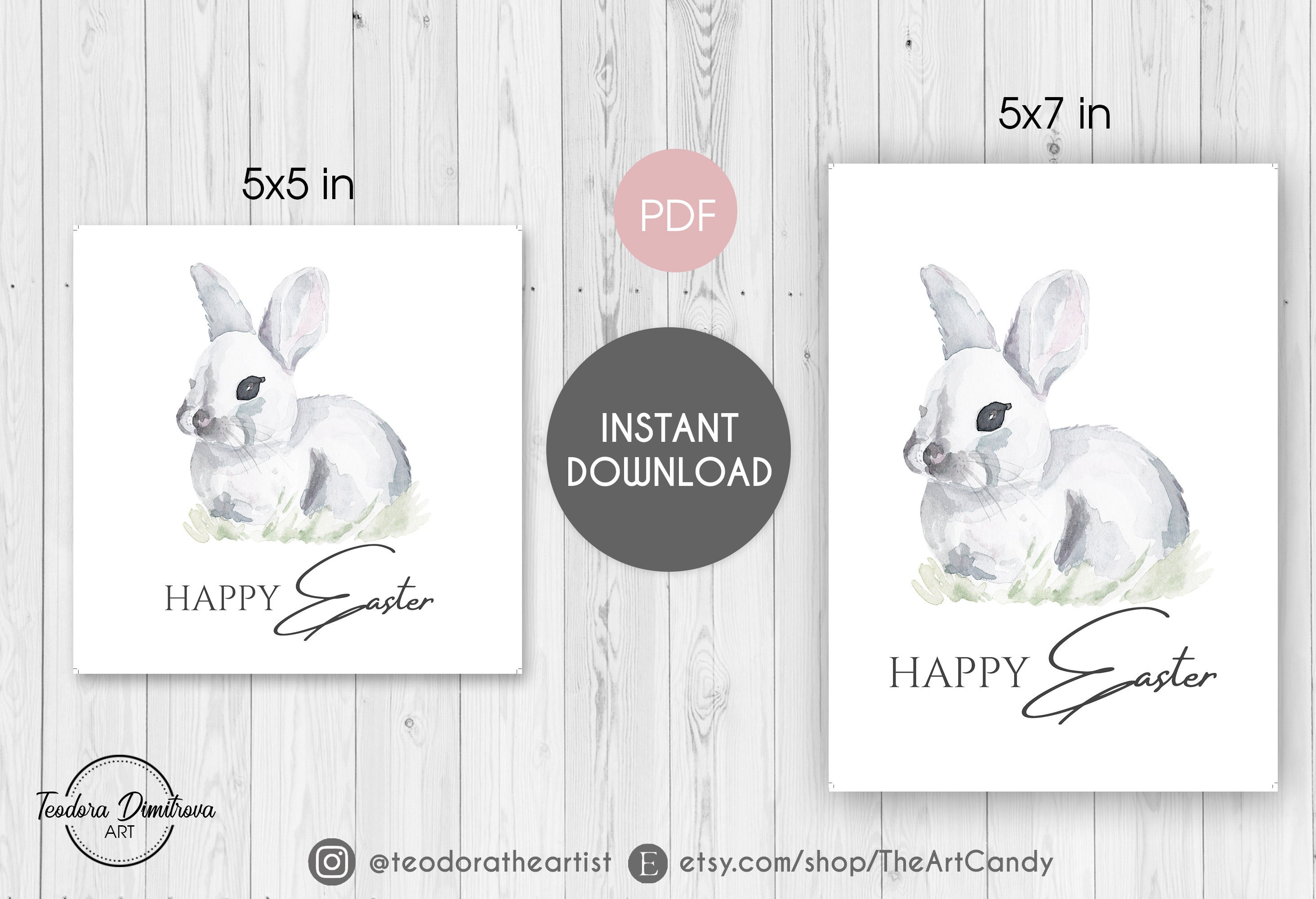 Easter Bunny Printable Cards Set HAPPY EASTER Card Cute | Etsy
