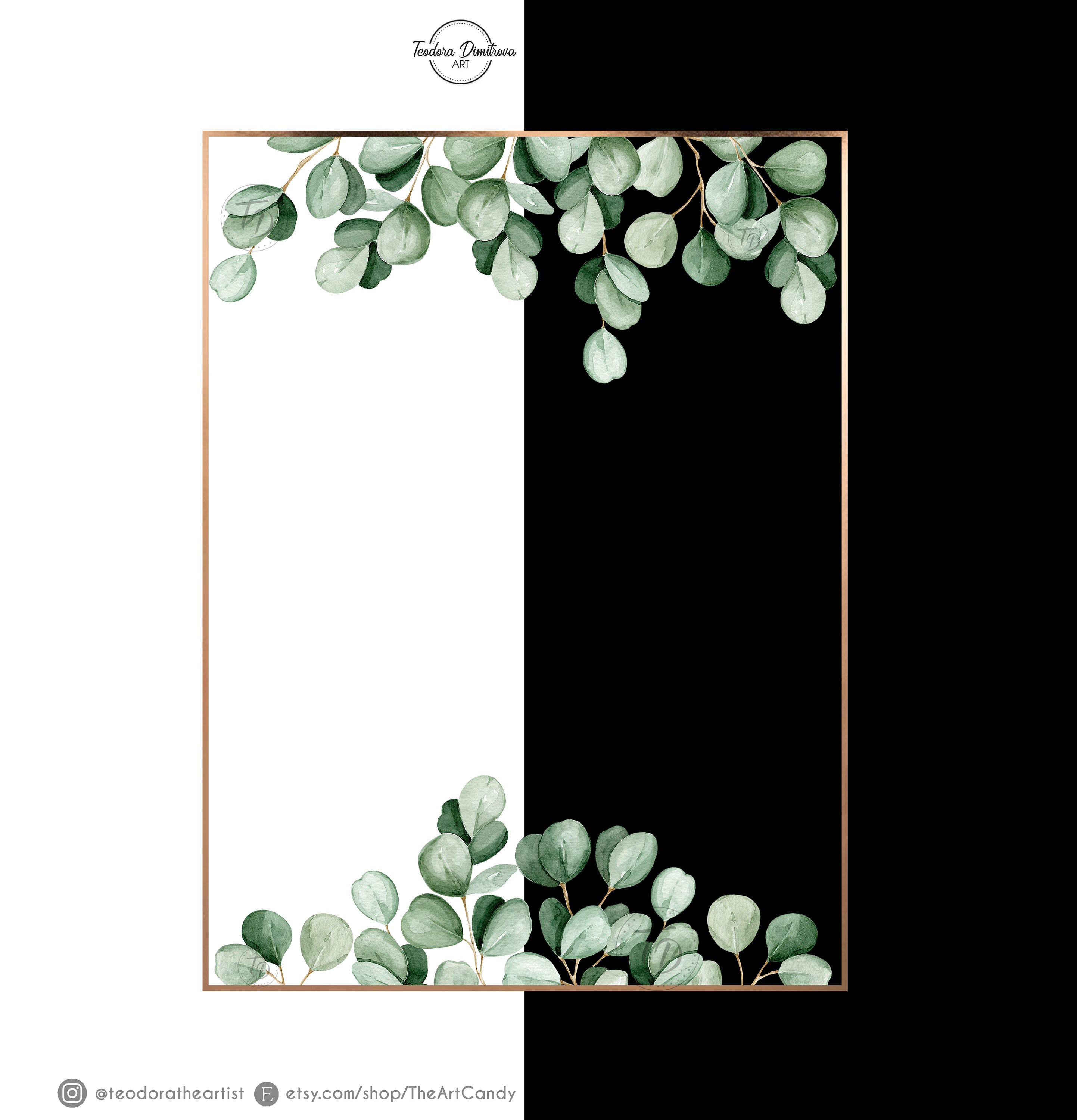 Watercolor Eucalyptus Frames and Borders Clipart PNG | Hand Painted ...