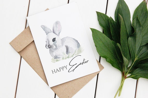 Easter Bunny Printable Cards Set HAPPY EASTER Card Cute | Etsy