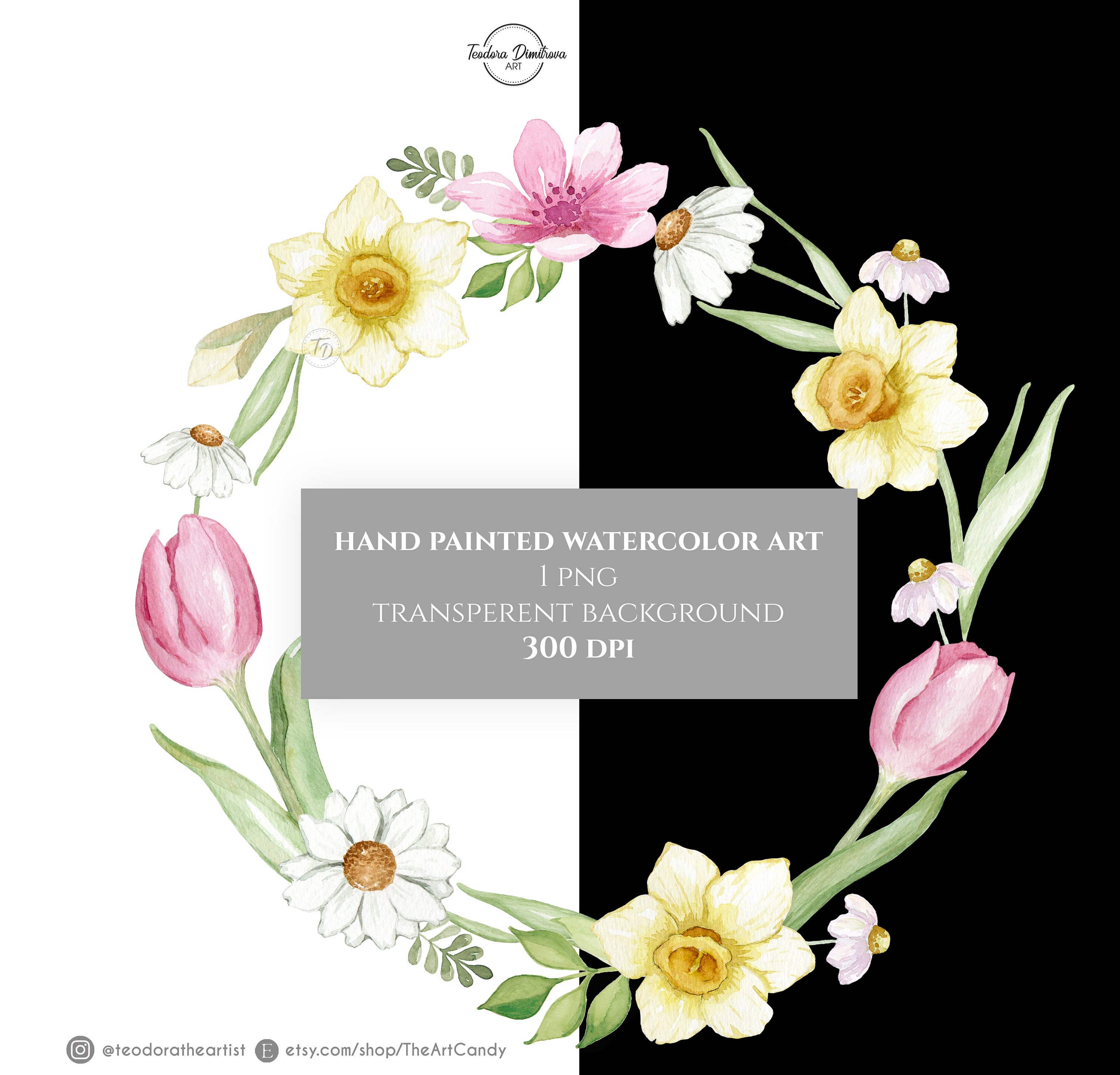 Watercolor Floral Spring Wreath Clipart | Hand Painted Spring Flowers ...