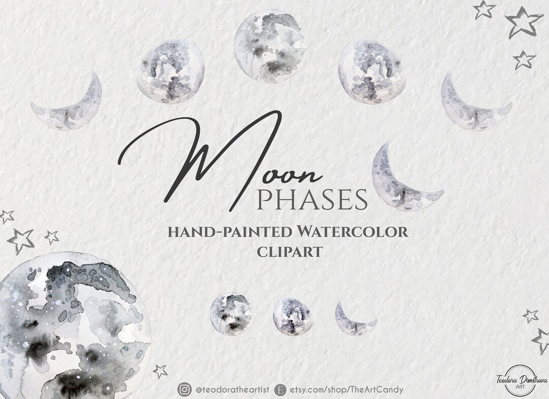 Watercolor Moon Phases PNG | Hand Painted Clipart | Astronomy Art ...