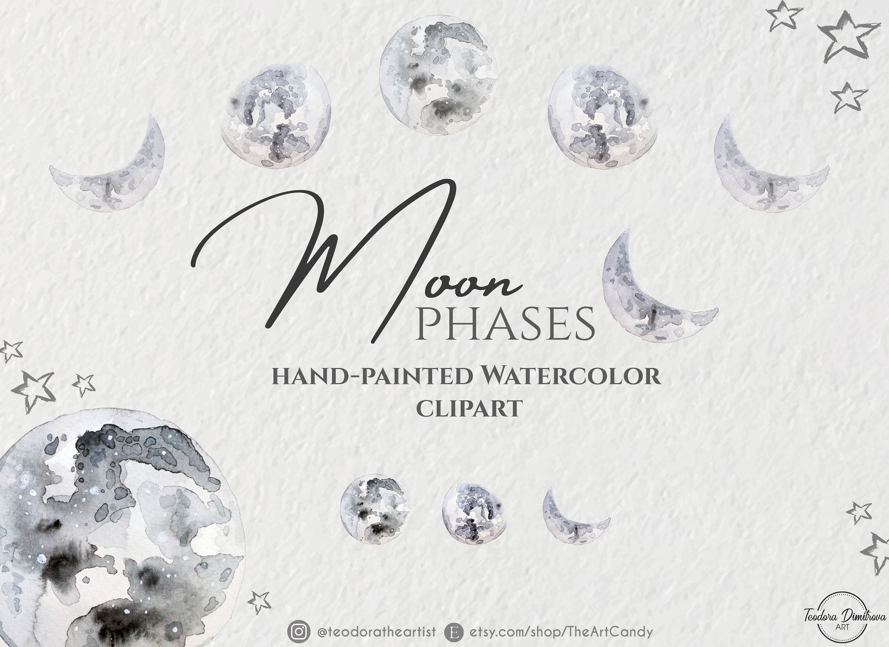 Watercolor Moon Phases PNG | Hand Painted Clipart | Astronomy Art ...