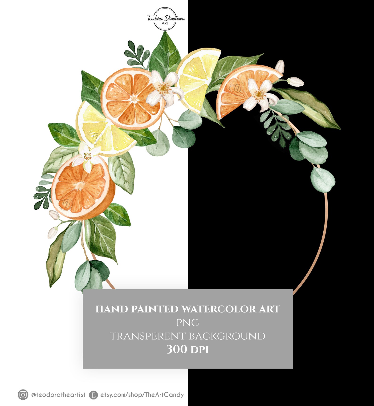 Watercolor Citrus Wreath Frames and Borders Clipart | Hand Painted ...