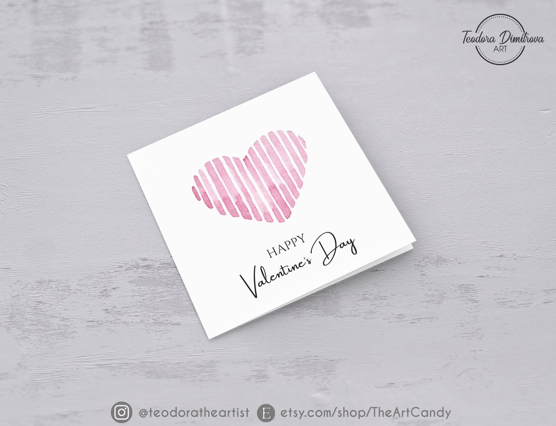 Printable Cards for Valentine's Day With Watercolor Pink Heart Art ...