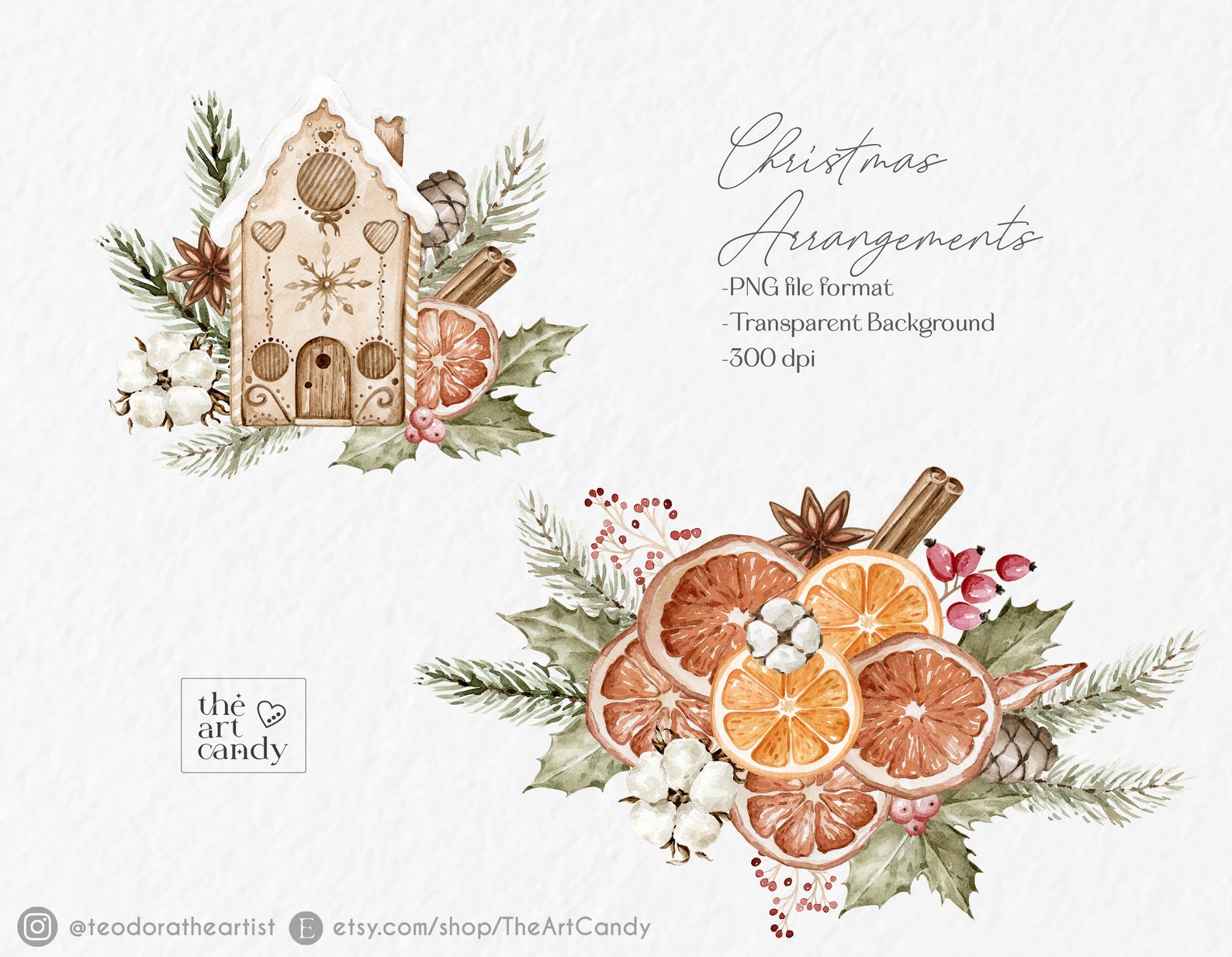 Boho Christmas PNG Watercolor Clipart Set Christmas Tree - Etsy