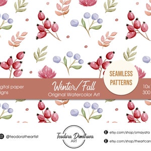 Autumn Leaves Digital Paper, Watercolor Seamless Pattern, Scrapbook ...