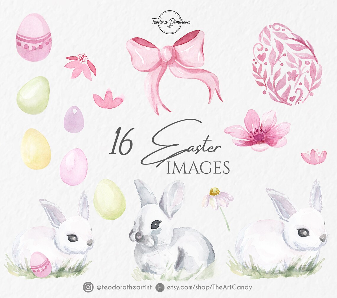 Watercolor Easter Bunny & Easter Eggs Clipart Set | Hand Painted ...
