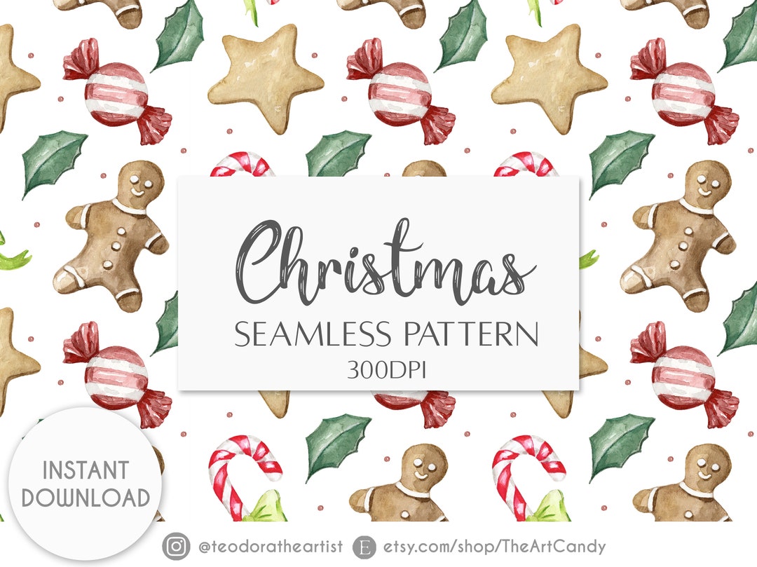 Christmas Digital Paper Watercolor Art | Christmas Seamless Pattern ...