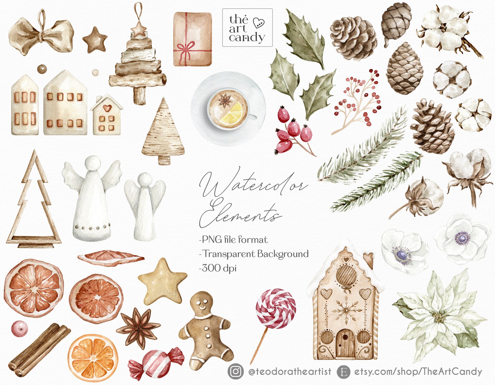 Boho Christmas PNG Watercolor Clipart Set Christmas Tree - Etsy