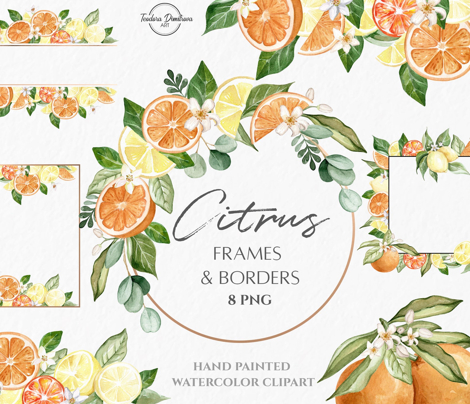 Watercolor Citrus Wreath Frames and Borders Clipart | Hand Painted ...