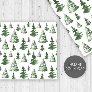 Christmas Tree Digital Paper Watercolor Art | Christmas Seamless ...