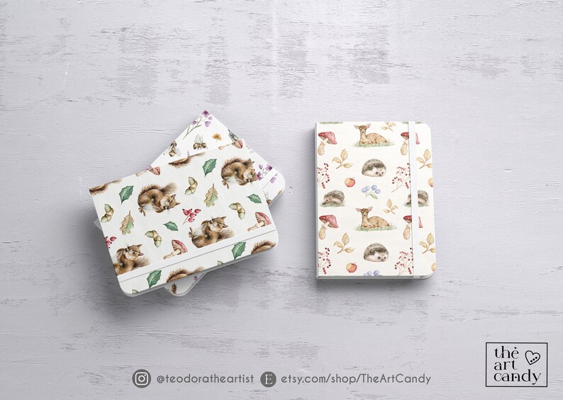 Woodland Animals Digital Paper Watercolor Art Forest Seamless Pattern ...