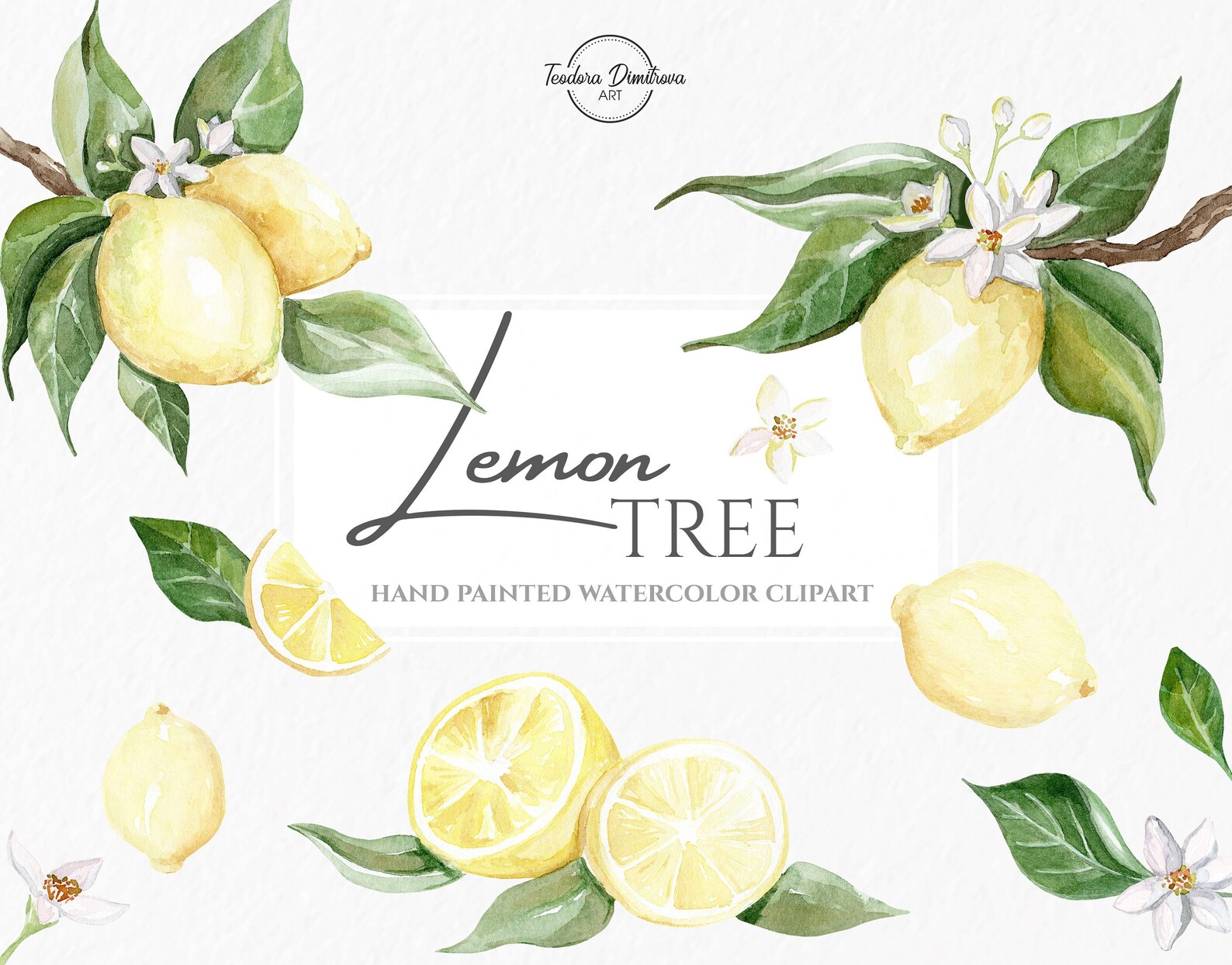 Lemon Tree Watercolor Clipart Set | Hand Painted Watercolor Lemon ...