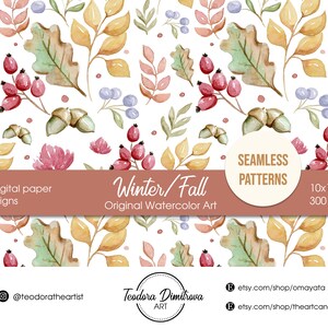 Autumn Leaves Digital Paper, Watercolor Seamless Pattern, Scrapbook ...