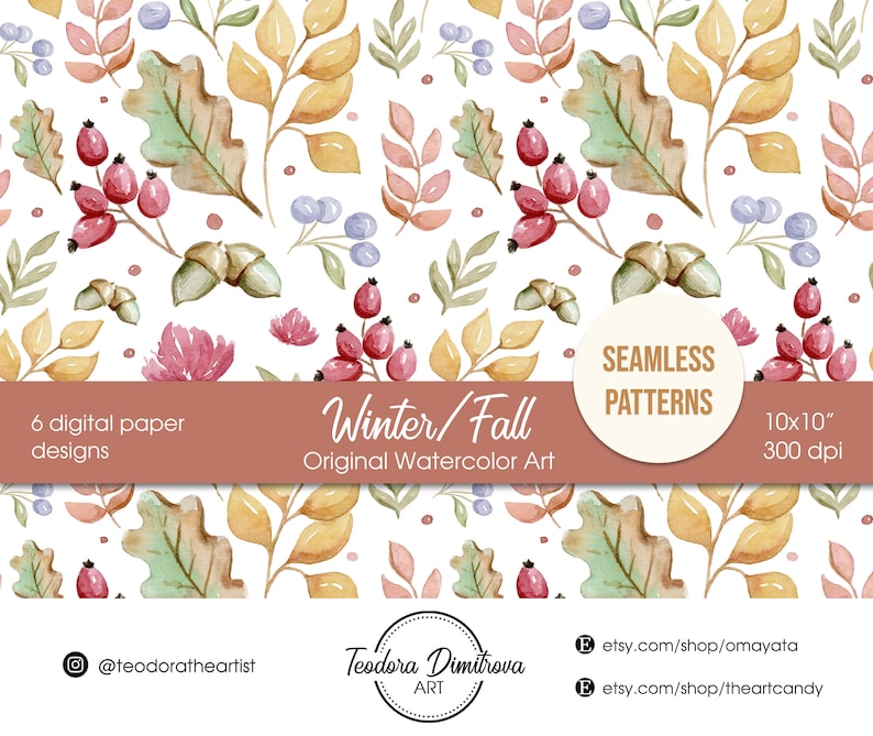 Autumn Leaves Digital Paper Watercolor Seamless Pattern - Etsy