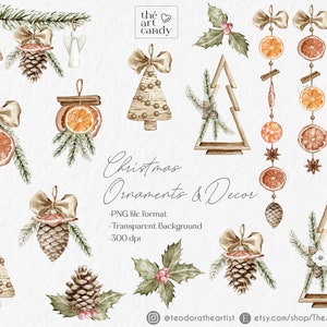 Boho Christmas PNG Watercolor Clipart Set | Christmas Tree, Christmas ...