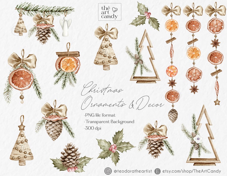Boho Christmas PNG Watercolor Clipart Set Christmas Tree - Etsy
