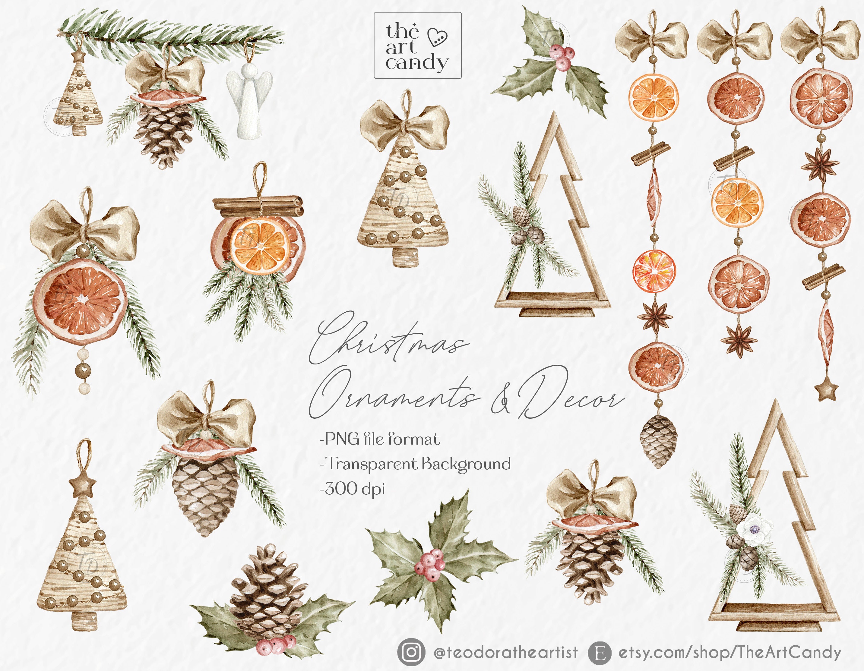 Boho Christmas PNG Watercolor Clipart Set Christmas Tree - Etsy