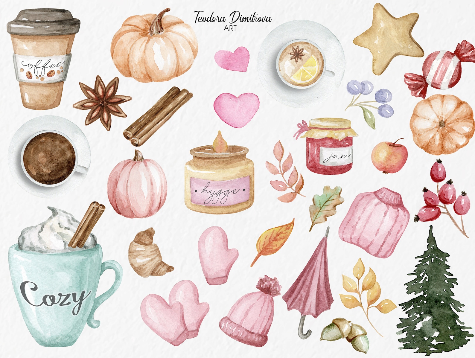 Cozy Winter Watercolor Clipart Bundle Autumn Hygge Clipart - Etsy
