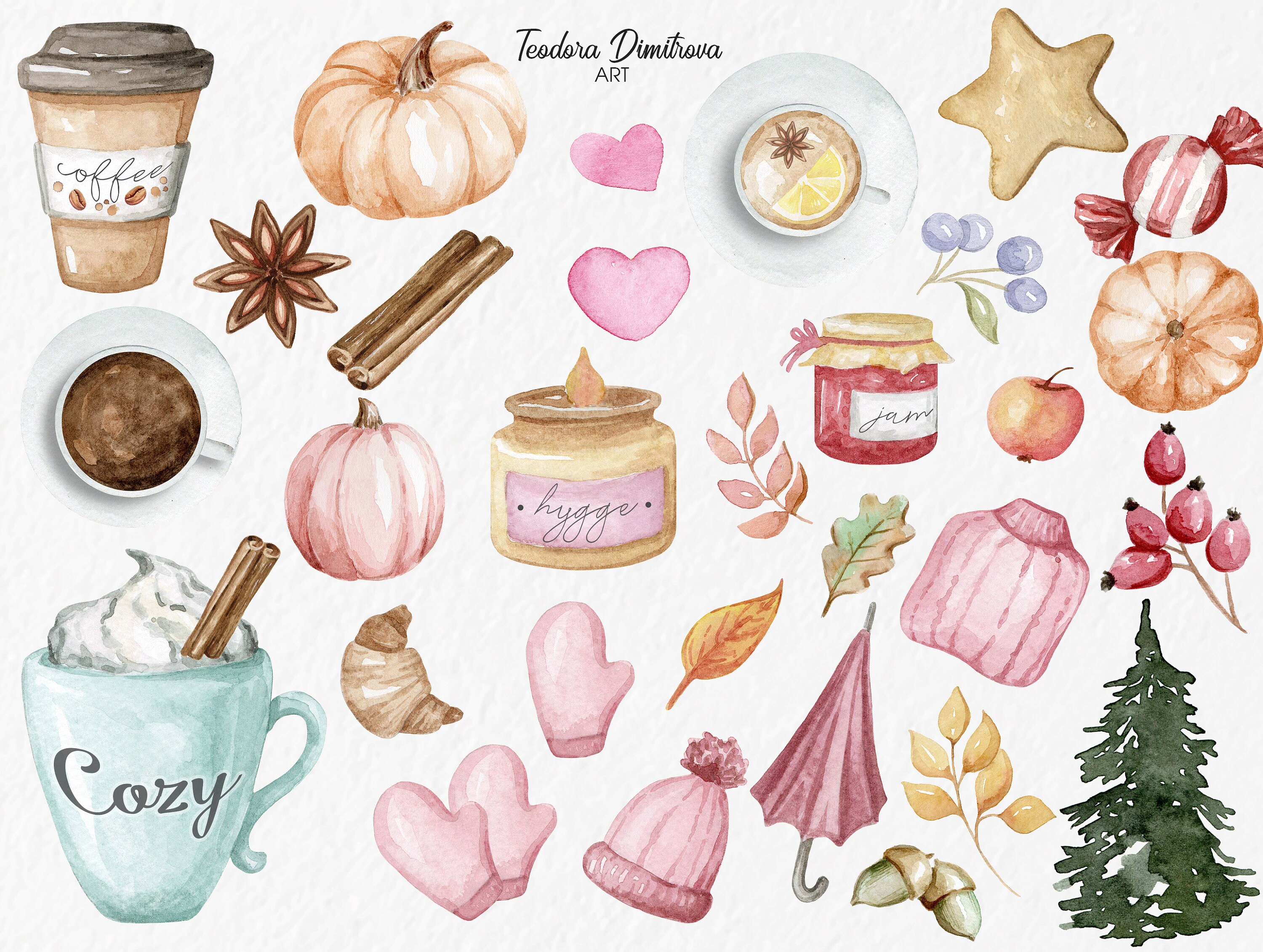 Cozy Winter Watercolor Clipart Bundle Autumn Hygge Clipart - Etsy