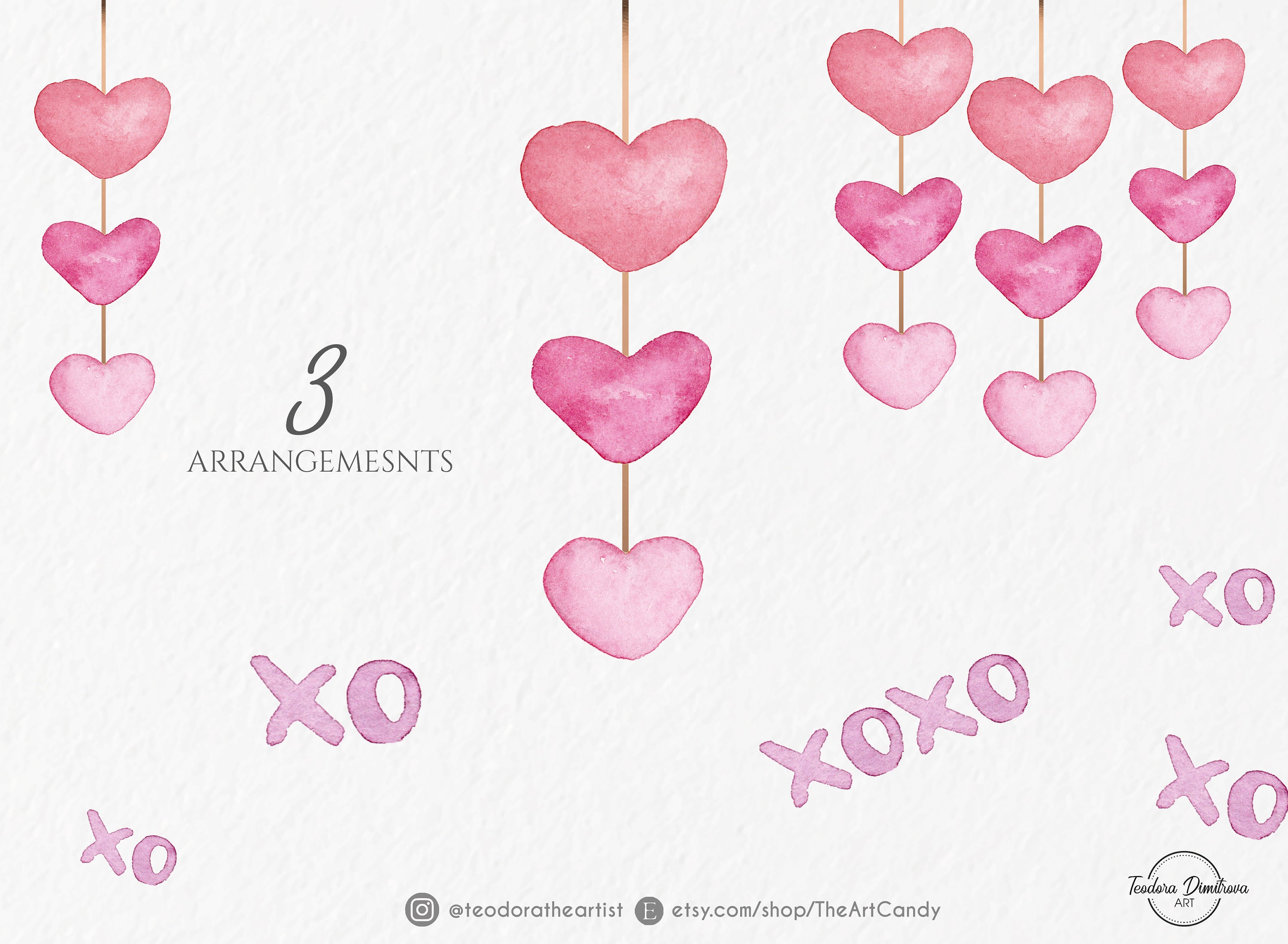 Watercolor Hearts Clipart Bundle Valentine's Day PNG Love PNG Hand ...