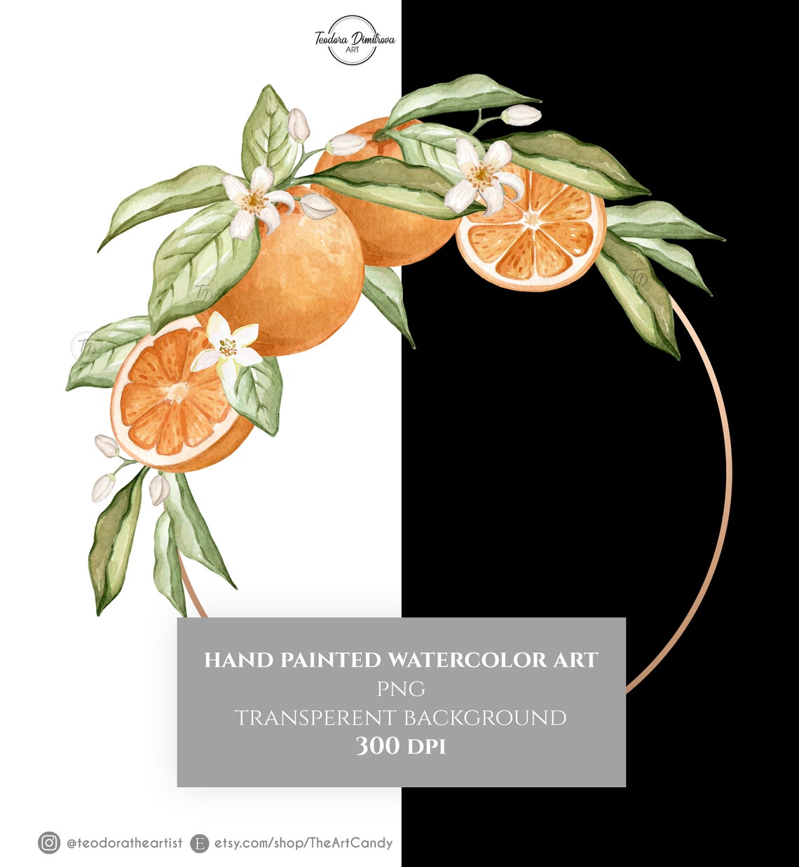 Watercolor Orange Wreath Frames and Borders Clipart | Hand Painted ...