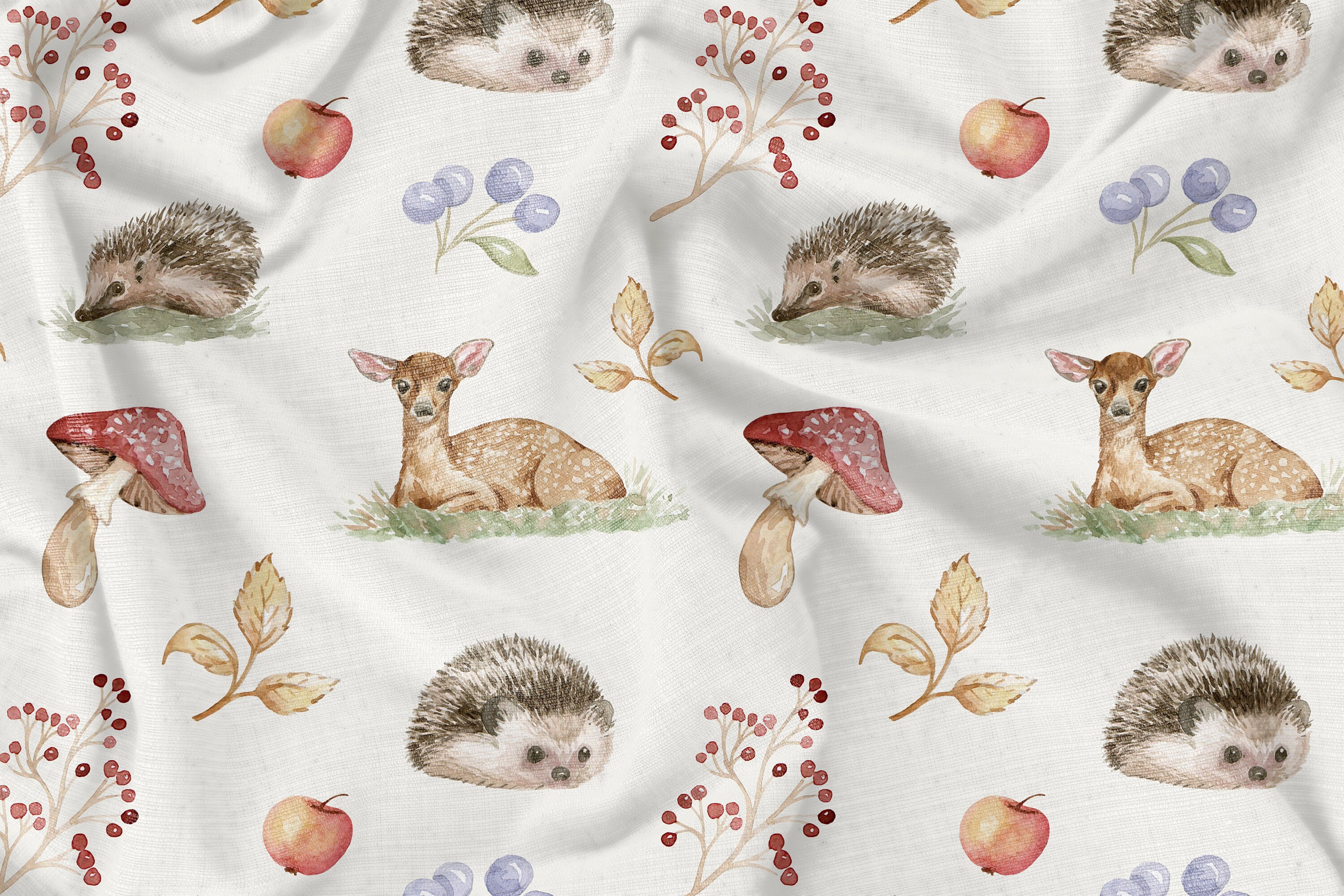 Woodland Animals Digital Paper Watercolor Art Forest Seamless Pattern ...