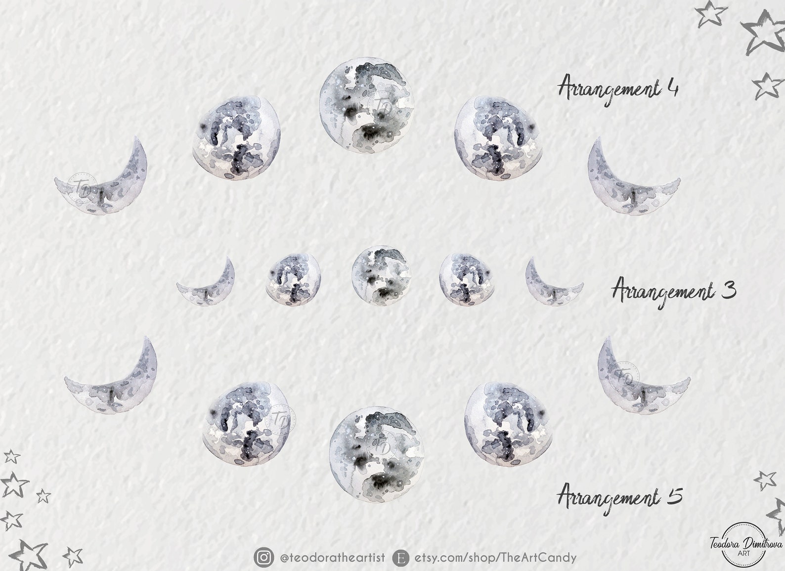Watercolor Moon Phases PNG | Hand Painted Clipart | Astronomy Art ...